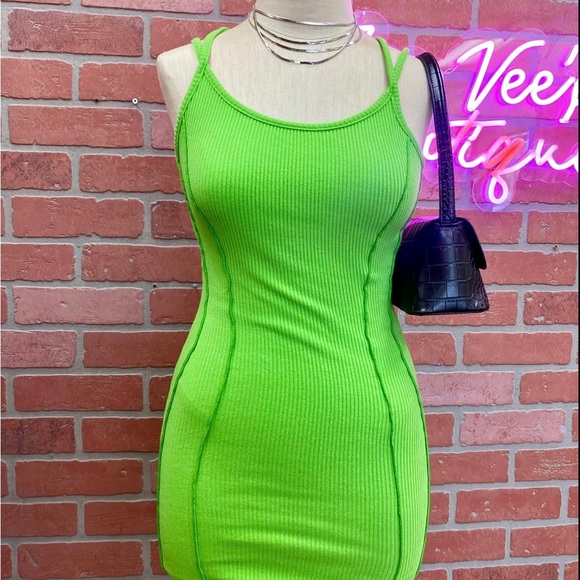 Dresses | Lime Green Mini Dress | Poshmark